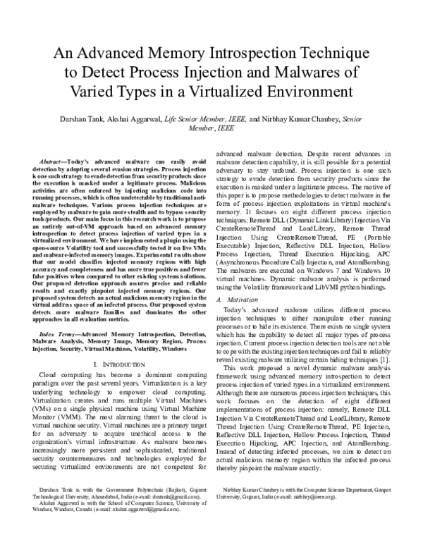 (PDF) An Advanced Memory Introspection Technique to Detect Process Injection and Malwares of ...