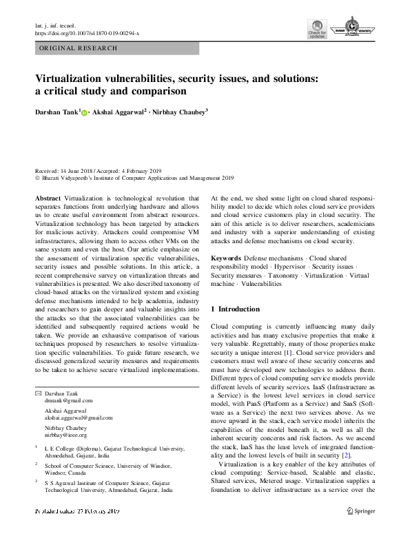 (PDF) Virtualization vulnerabilities, security issues, and solutions: a critical study and ...