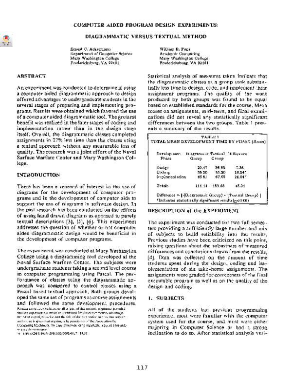 (PDF) Computer aided program design experiments: diagrammatic versus textual material
