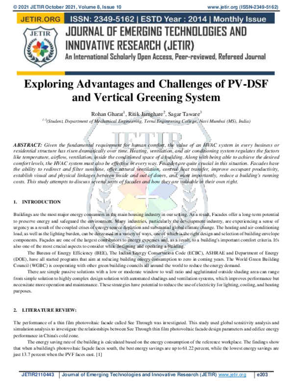 (PDF) Exploring Advantages and Challenges of PV-DSF and Vertical ...