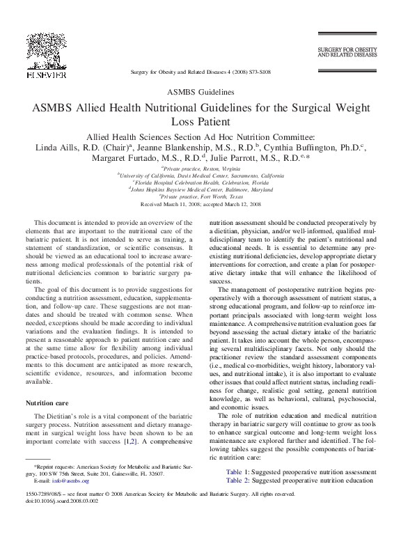 (PDF) ASMBS Allied Health Nutritional Guidelines for the Surgical ...