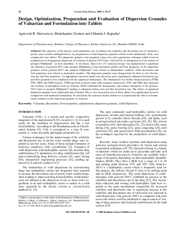 (PDF) Design, Optimization, Preparation and Evaluation of Solid Dispersions of Albendazole using ...
