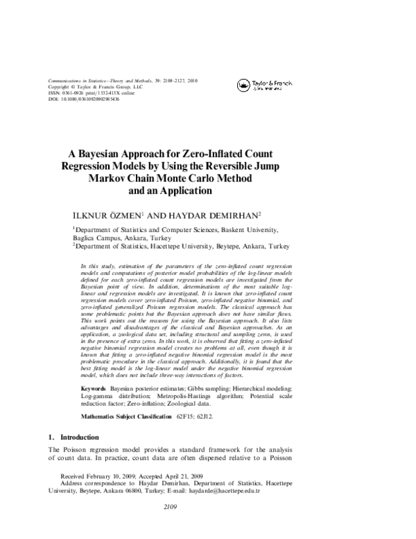 Pdf A Bayesian Approach For Zero Inflated Count Regression Models By