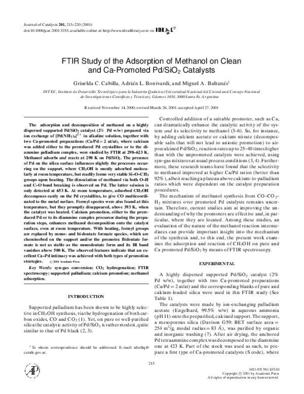(PDF) FTIR Study of the Adsorption of Methanol on Clean and Ca-Promoted Pd/SiO2 Catalysts