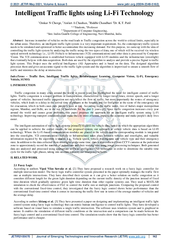 (PDF) Intelligent Traffic lights using Li-Fi Technology