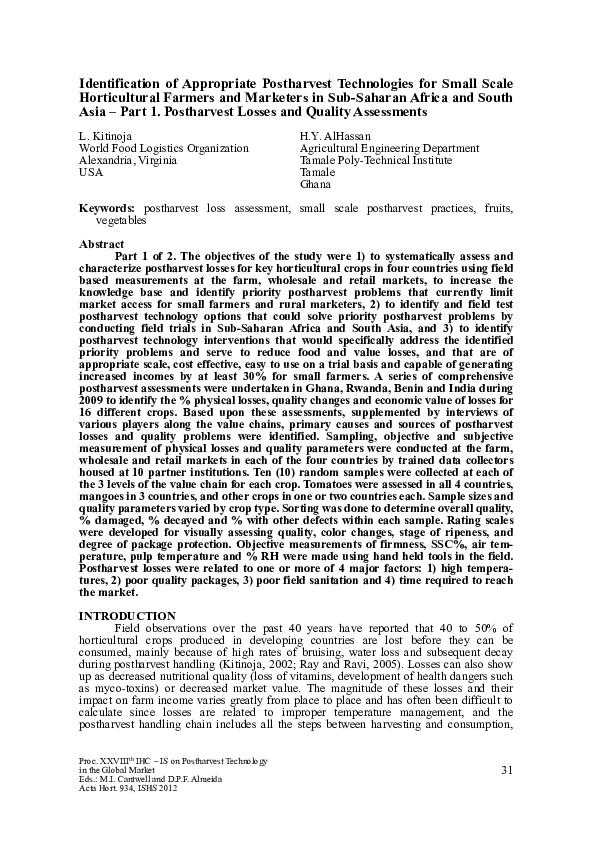 (PDF) Identification of Appropriate Postharvest Technologies for Small Scale Horticultural ...