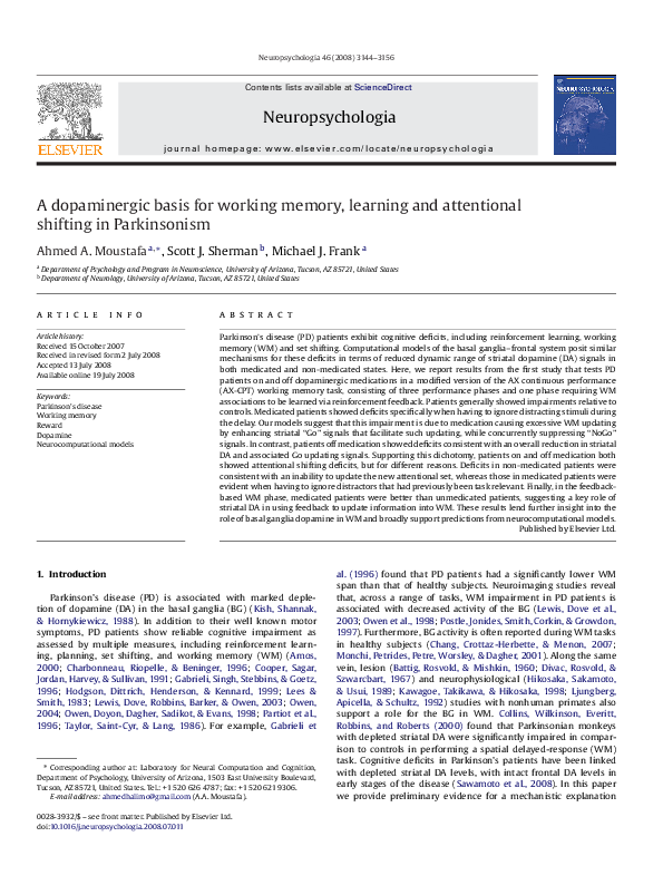(PDF) A dopaminergic basis for working memory, learning and attentional shifting in Parkinsonism ...