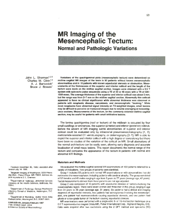 (PDF) MR imaging of the mesencephalic tectum: normal and pathologic ...