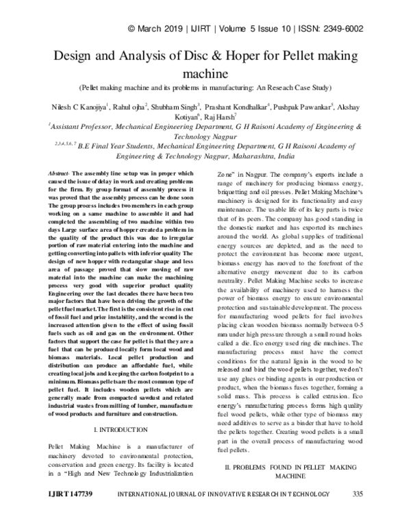 (PDF) Design and Analysis of Disc & Hoper for Pellet making machine