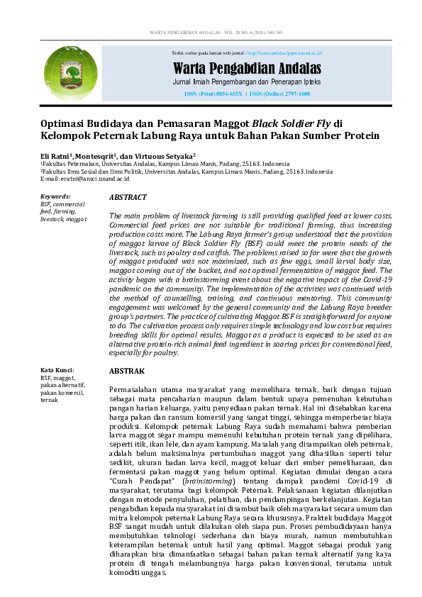 (PDF) Optimasi Budidaya dan Pemasaran Maggot Black Soldier Fly di ...