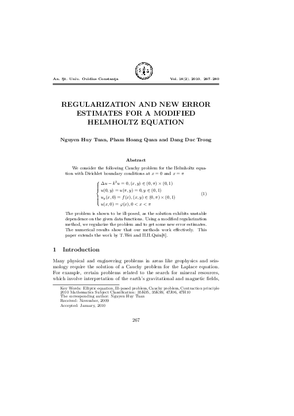 (PDF) Regularization and New Error Estimates for a Modified Helmholtz ...