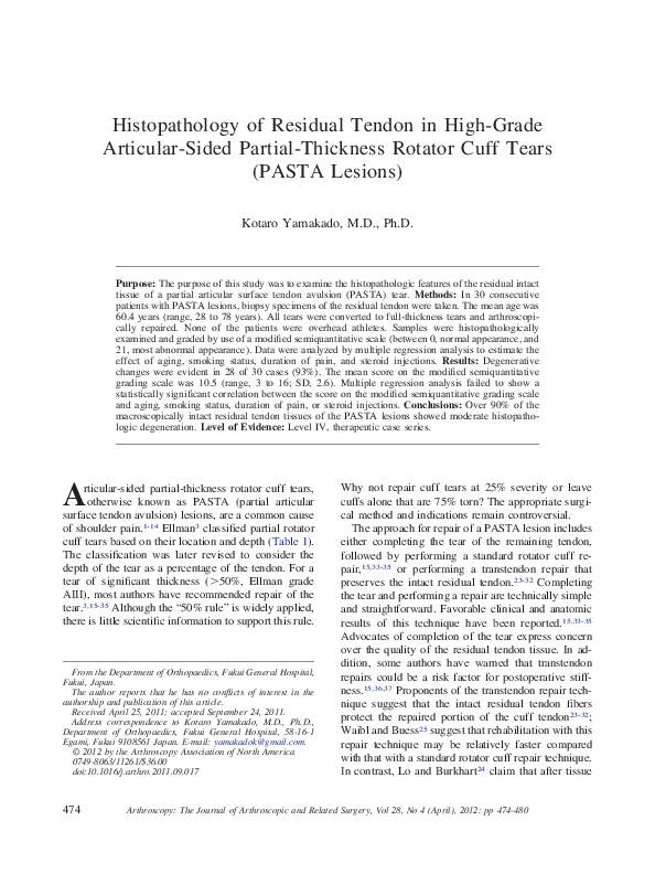 (PDF) Histopathology of Residual Tendon in High-Grade Articular-Sided ...