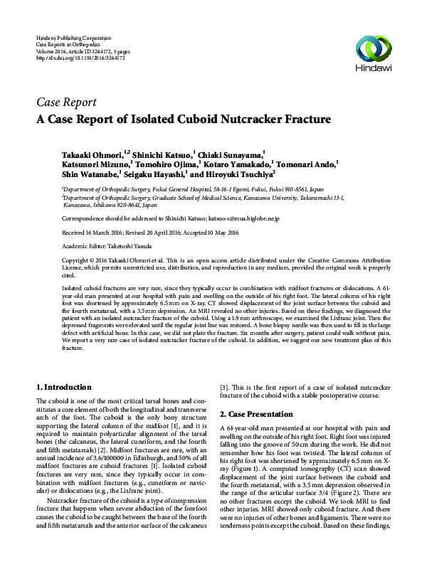 (PDF) A Case Report of Isolated Cuboid Nutcracker Fracture | Kotaro ...