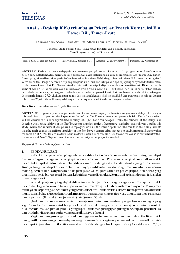 (PDF) Analisa Deskriptif Keterlambatan Pekerjaan Proyek Konstruksi Eto ...