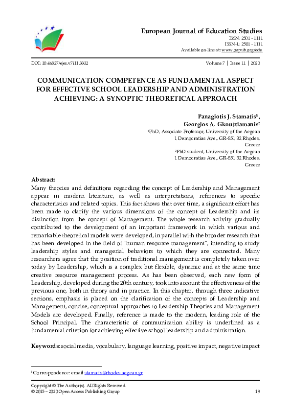 (PDF) Communication Competence as Fundamental Aspect for Effective ...