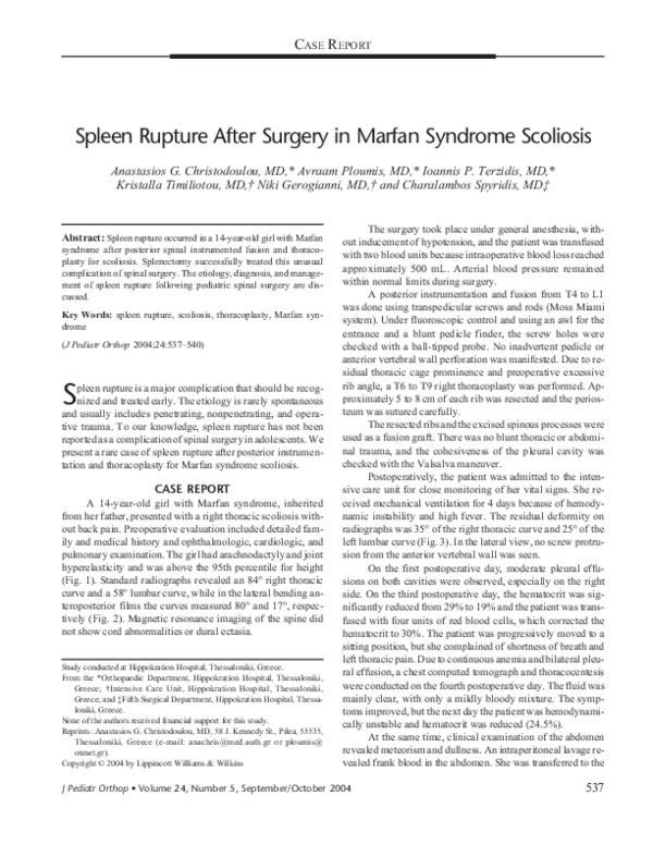 (PDF) Spleen Rupture After Surgery in Marfan Syndrome Scoliosis