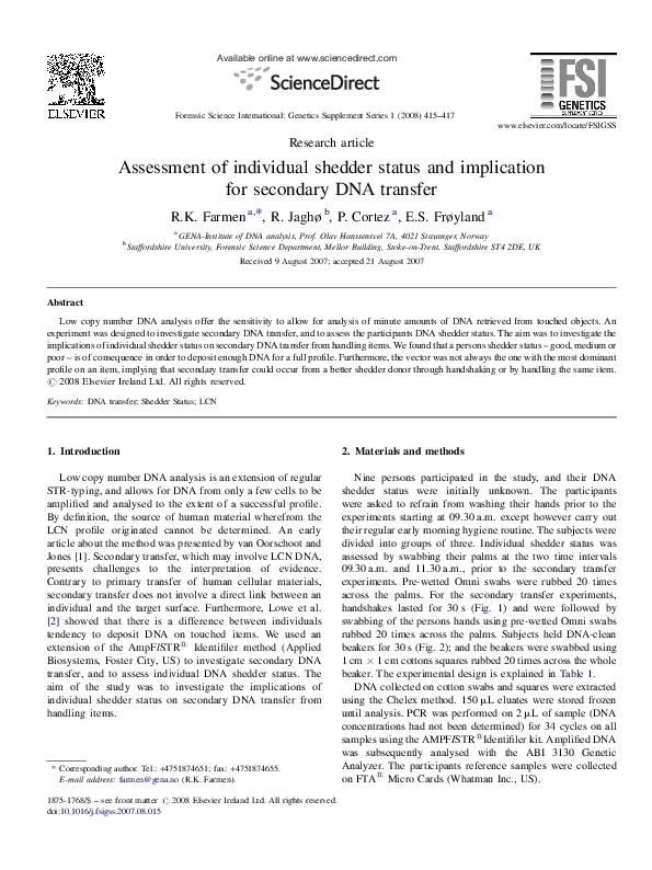 (PDF) Assessment of individual shedder status and implication for ...
