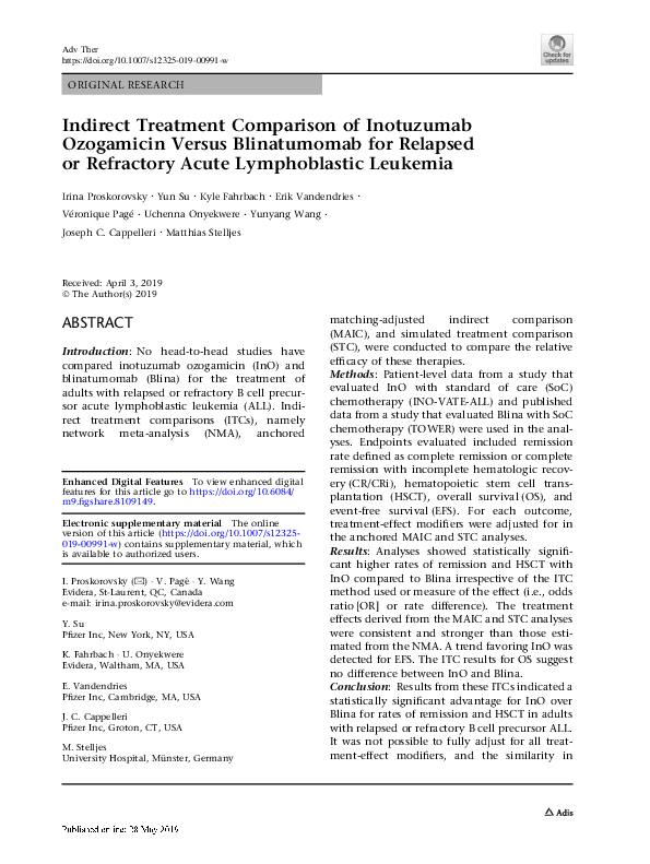 (PDF) Indirect Treatment Comparison of Inotuzumab Ozogamicin Versus ...