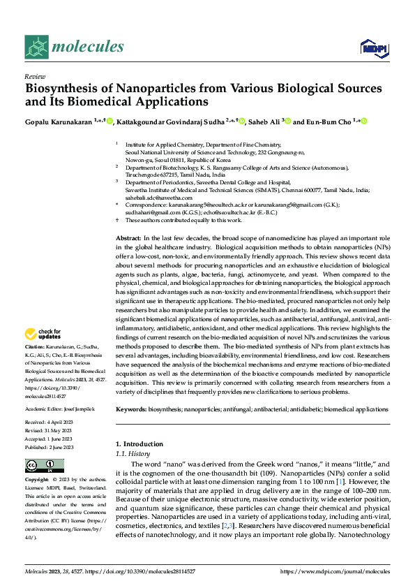 (PDF) Biosynthesis of Nanoparticles from Various Biological Sources and ...