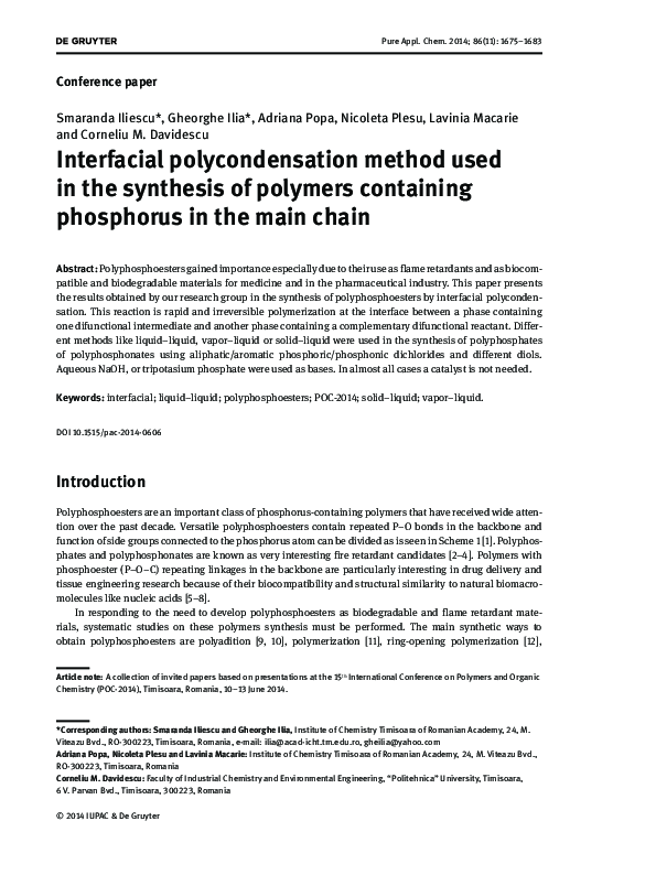 (PDF) Interfacial polycondensation method used in the synthesis of ...