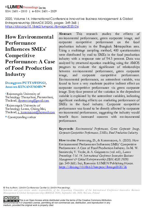 (PDF) How Environmental Performance Influences SMEs’ Competitive Performance: A Case of Food ...