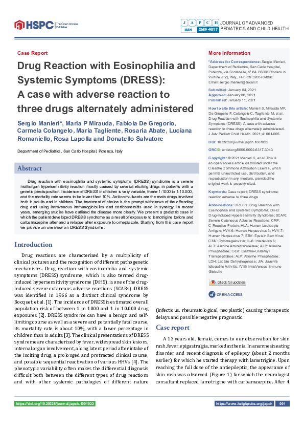 (PDF) Drug Reaction with Eosinophilia and Systemic Symptoms (DRESS): A ...