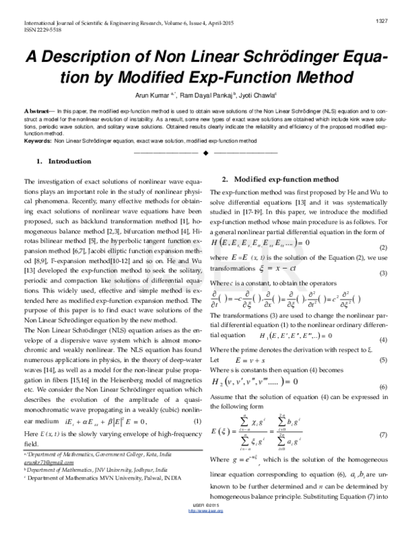 (PDF) A Description of Non Linear Schrödinger Equa- tion by Modified Exp-Function Method