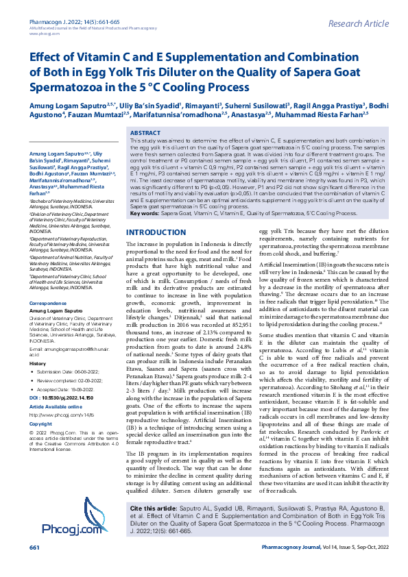 (PDF) Effect of Vitamin C and E Supplementation and Combination of Both ...