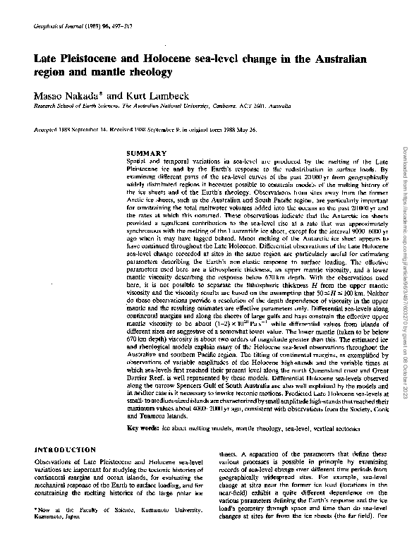(PDF) Late Pleistocene and Holocene sea-level change and coastal ...