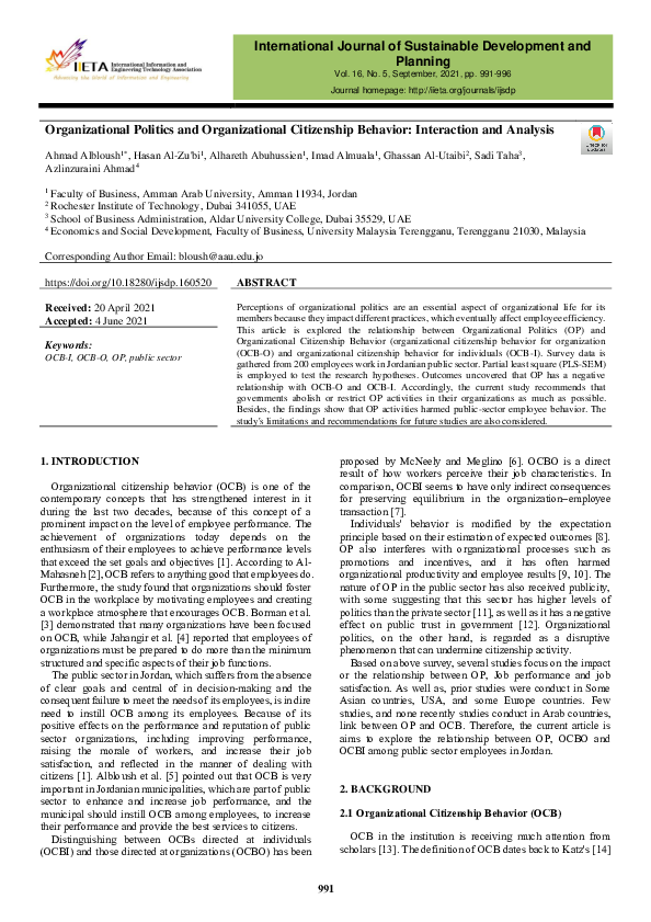 (PDF) Organizational Politics and Organizational Citizenship Behavior: Interaction and Analysis