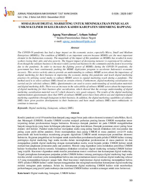 (PDF) Sosialisasi Digital Marketing Untuk Meningkatkan Penjualan UMKM Kuliner Di Kelurahan ...