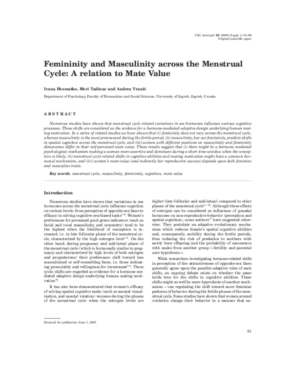 (PDF) Femininity and masculinity across the menstrual cycle: a relation ...