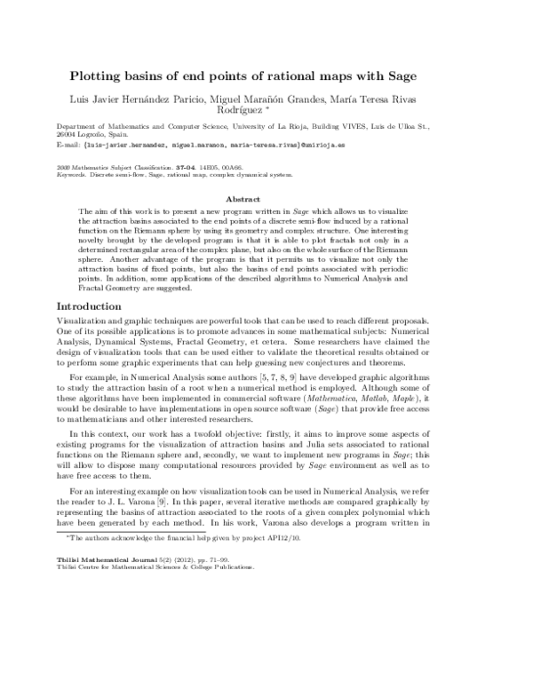 (PDF) Plotting basins of end points of rational maps with Sage