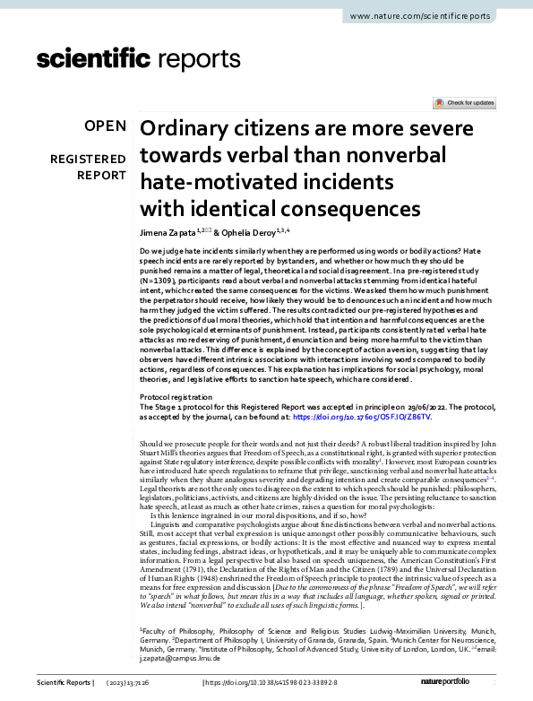 (PDF) Ordinary citizens are more severe towards verbal than nonverbal ...