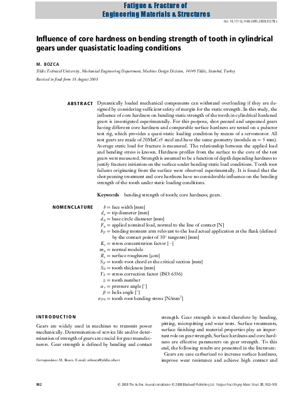 (PDF) Influence of core hardness on bending strength of tooth in ...
