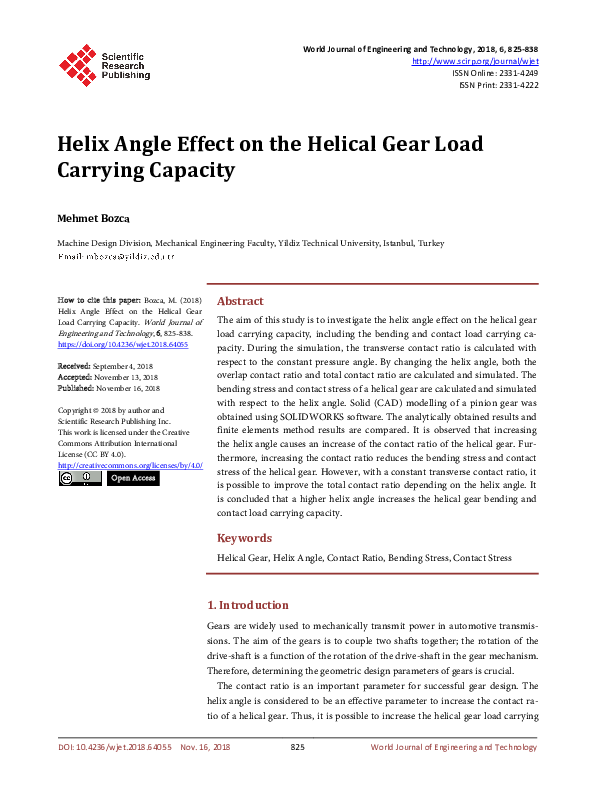 (PDF) Helix Angle Effect on the Helical Gear Load Carrying Capacity