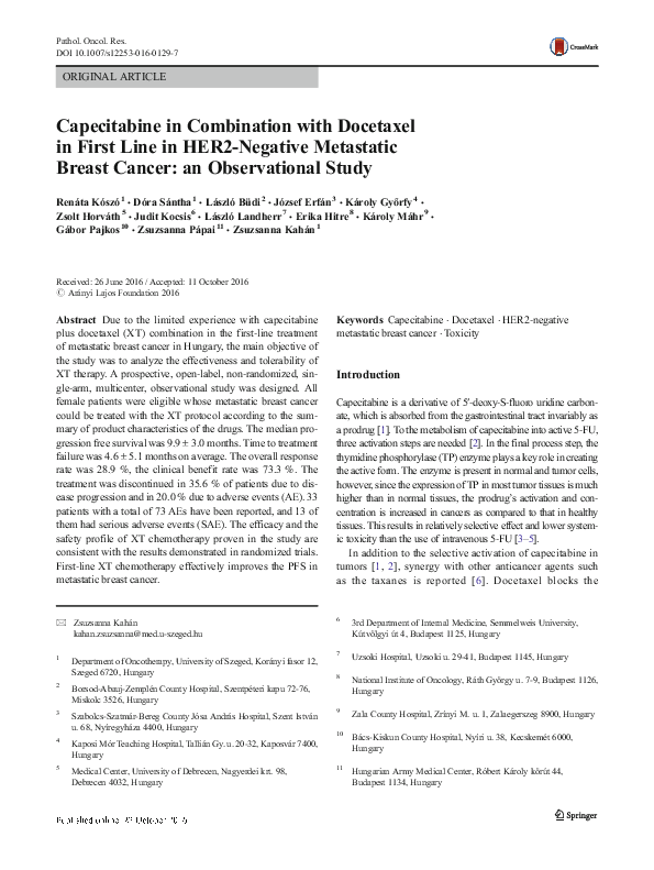 (PDF) Capecitabine in combination with docetaxel in the management of metastatic breast cancer