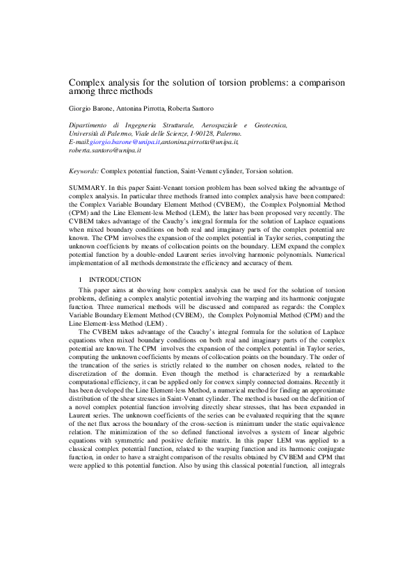 (PDF) Complex analysis for the solution of torsion problems: a ...