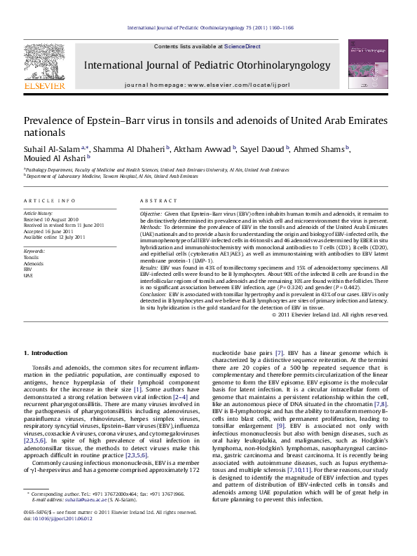 (PDF) Prevalence of Epstein–Barr virus in tonsils and adenoids of ...
