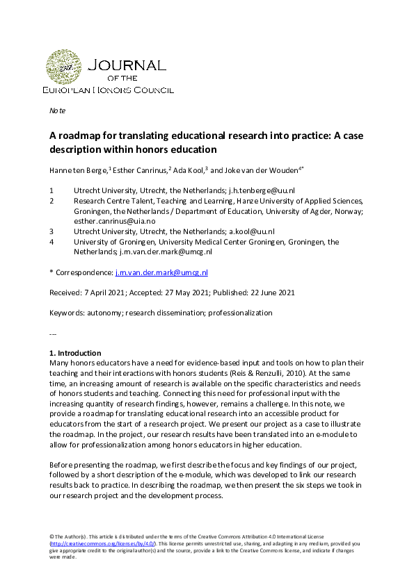 (PDF) A roadmap for translating educational research into practice