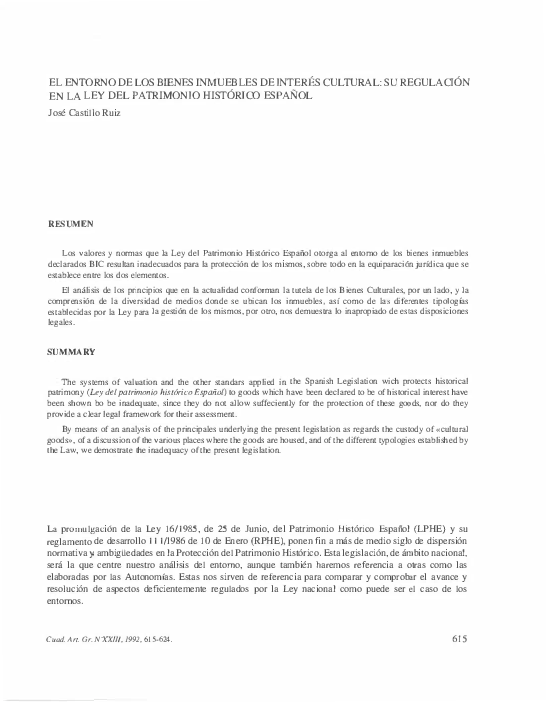 (PDF) El entorno de los bienes inmuebles de interés cultural: su regulación en la Ley del ...