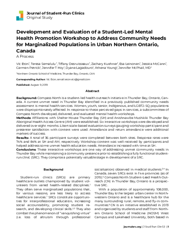(PDF) Development and Evaluation of a Student-Led Mental Health ...