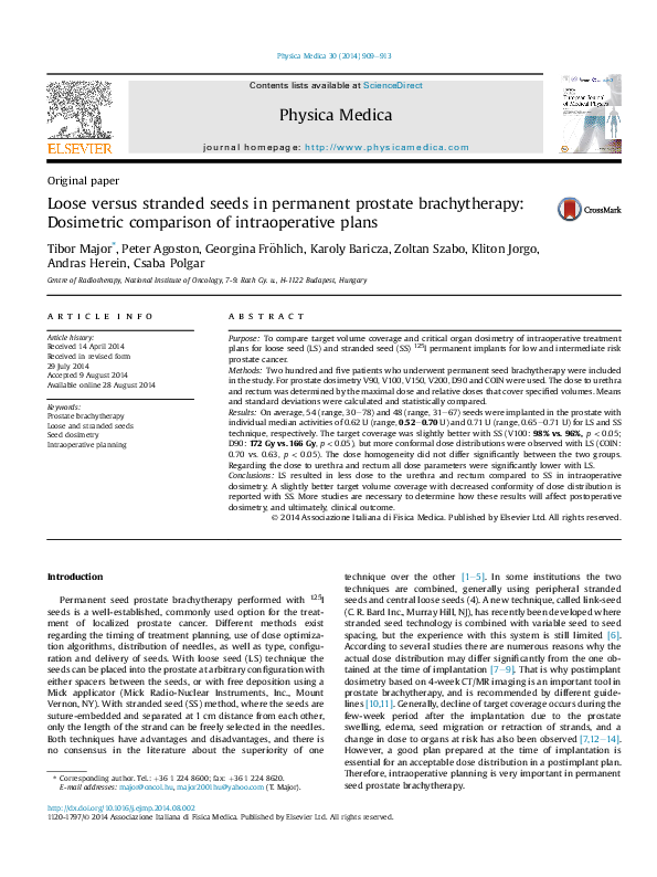 (PDF) Loose versus stranded seeds in permanent prostate brachytherapy ...