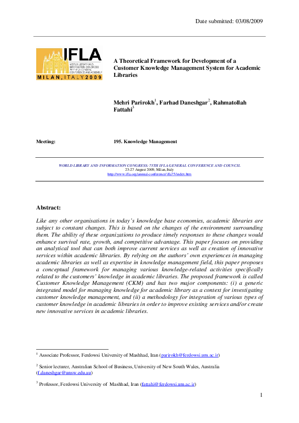 (PDF) A Theoretical Framework for Development of a Customer Knowledge Management System for ...