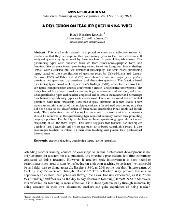 (PDF) A Reflection On Teacher Questioning Types