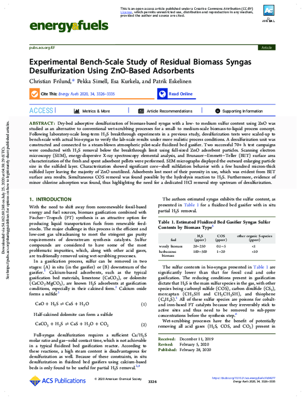 (PDF) Experimental Bench-Scale Study of Residual Biomass Syngas ...