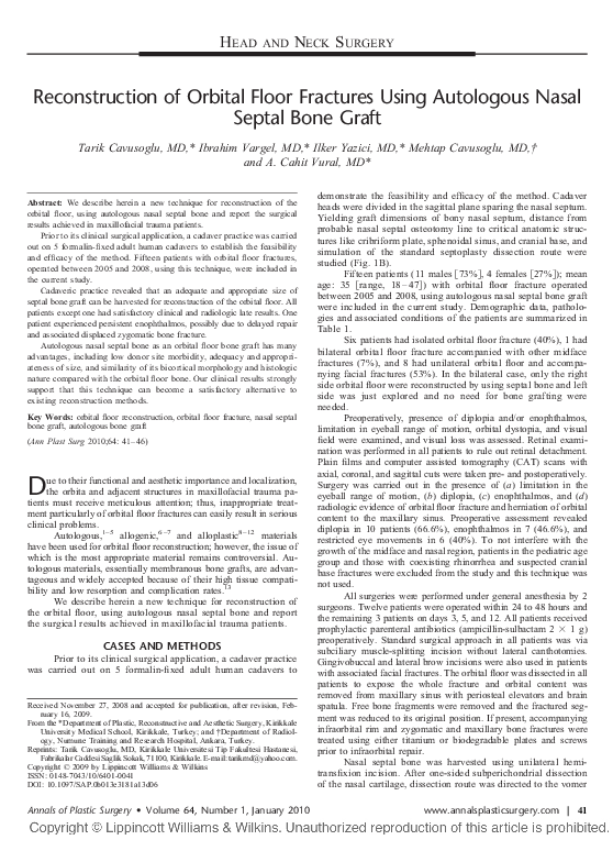 (PDF) Reconstruction of Orbital Floor Fractures Using Autologous Nasal ...