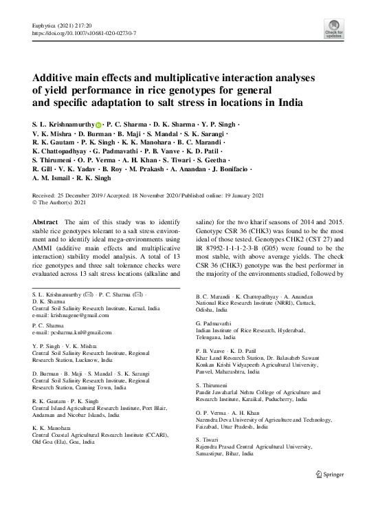 (PDF) Additive main effects and multiplicative interaction analyses of yield performance in rice ...