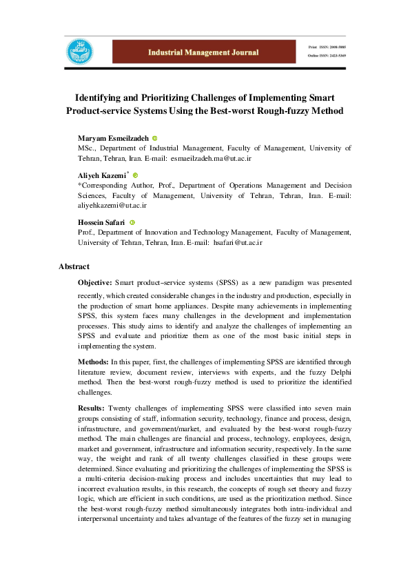 (PDF) Identifying and Prioritizing Challenges of Implementing Smart ...