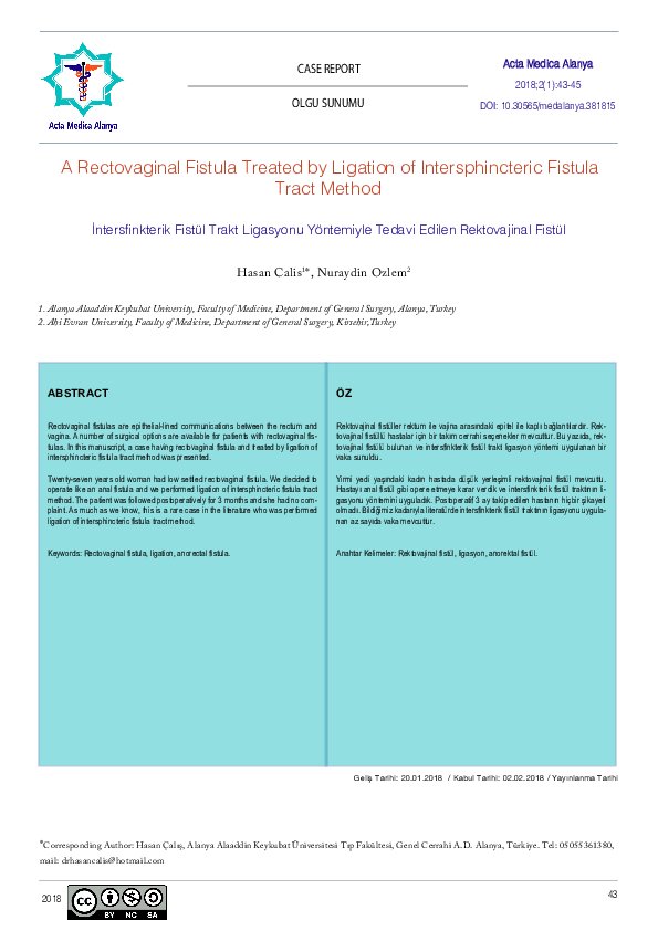 (PDF) Ligation Method for Rectovaginal Fistula Repair